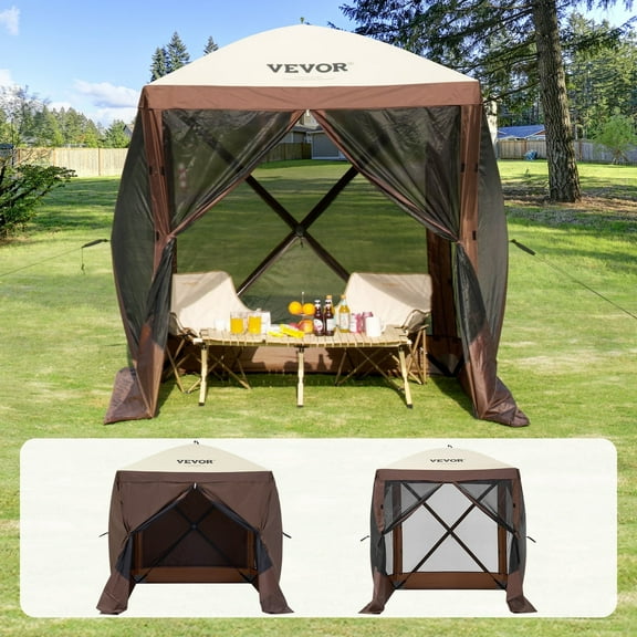 Pop Up Gazebo Tent 6 Sided Canopy Sun Shelter with 6 Removable Privacy ...