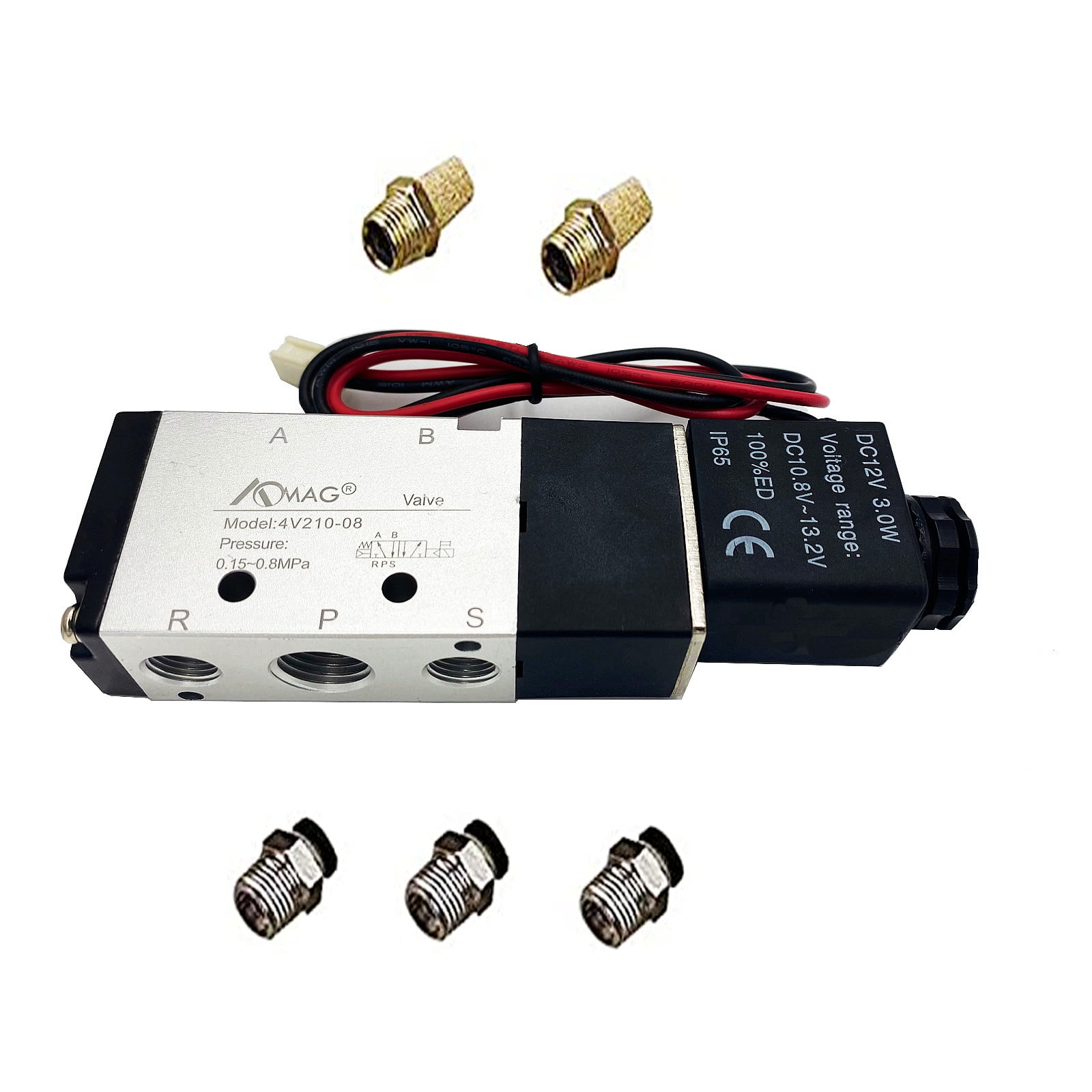5 Way Air Solenoid Valves DC 12V Electric Valve 2 Position 1/4" PT by ...