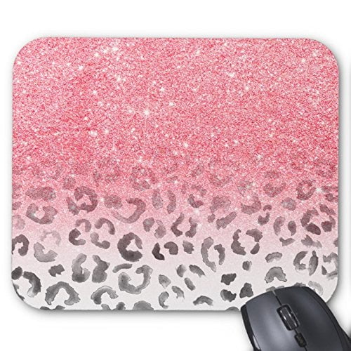 POPCreation Modern girly pink glitter leopard watercolor Mouse pads ...