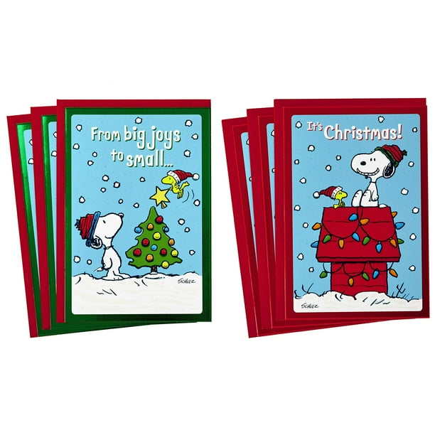 Hallmark Peanuts Christmas Cards Assortment, Snoopy and Woodstock (6 ...
