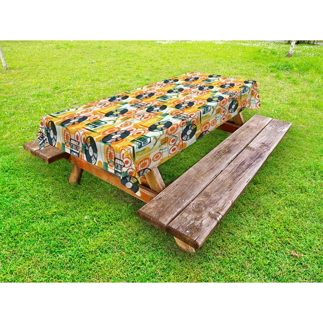 Music Outdoor Tablecloth, Pattern with Musical Instruments in Flat ...