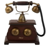 Vintage Style Rotary Dial Corded Phone, Wooden Base with Brass Accents ...