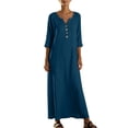 Asgosdo Dresses for Women Summer V Neck 3/4 Sleeve Botton Decor Loose ...
