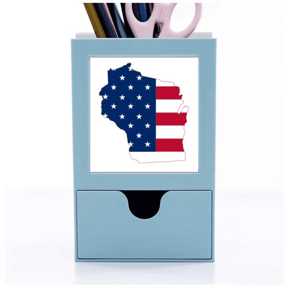 Wisconsin America Map Stars Stripes Flag Shape Desk Supplies Organizer ...