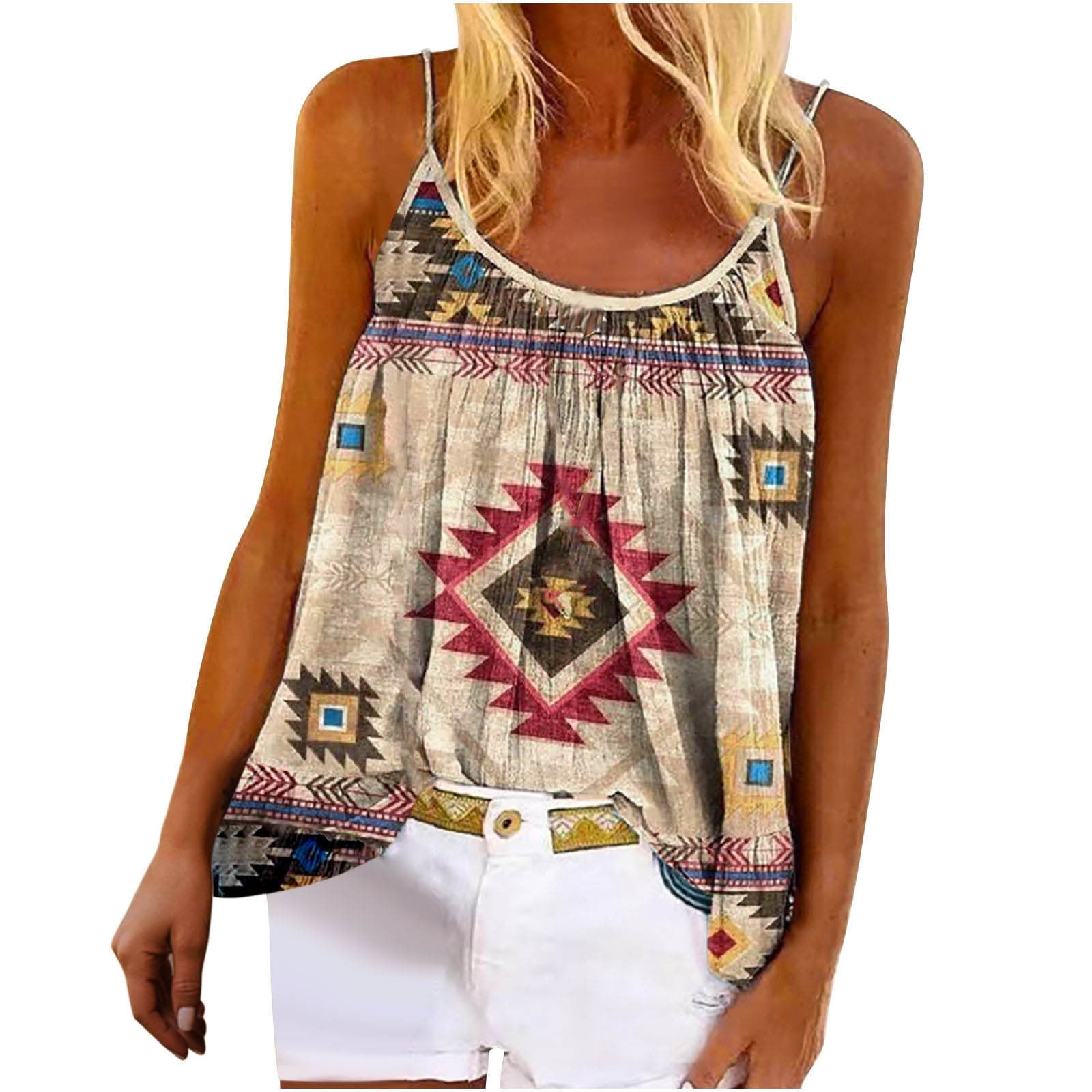 Click here for Pompotops Women Ladies Print Sleeveless Crewneck P... prices