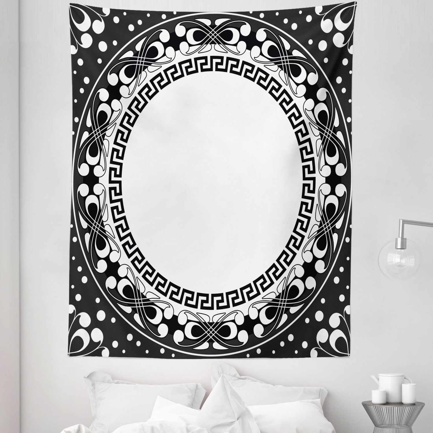Greek Key Tapestry, Black and White Pattern of Spirals Swirls and ...