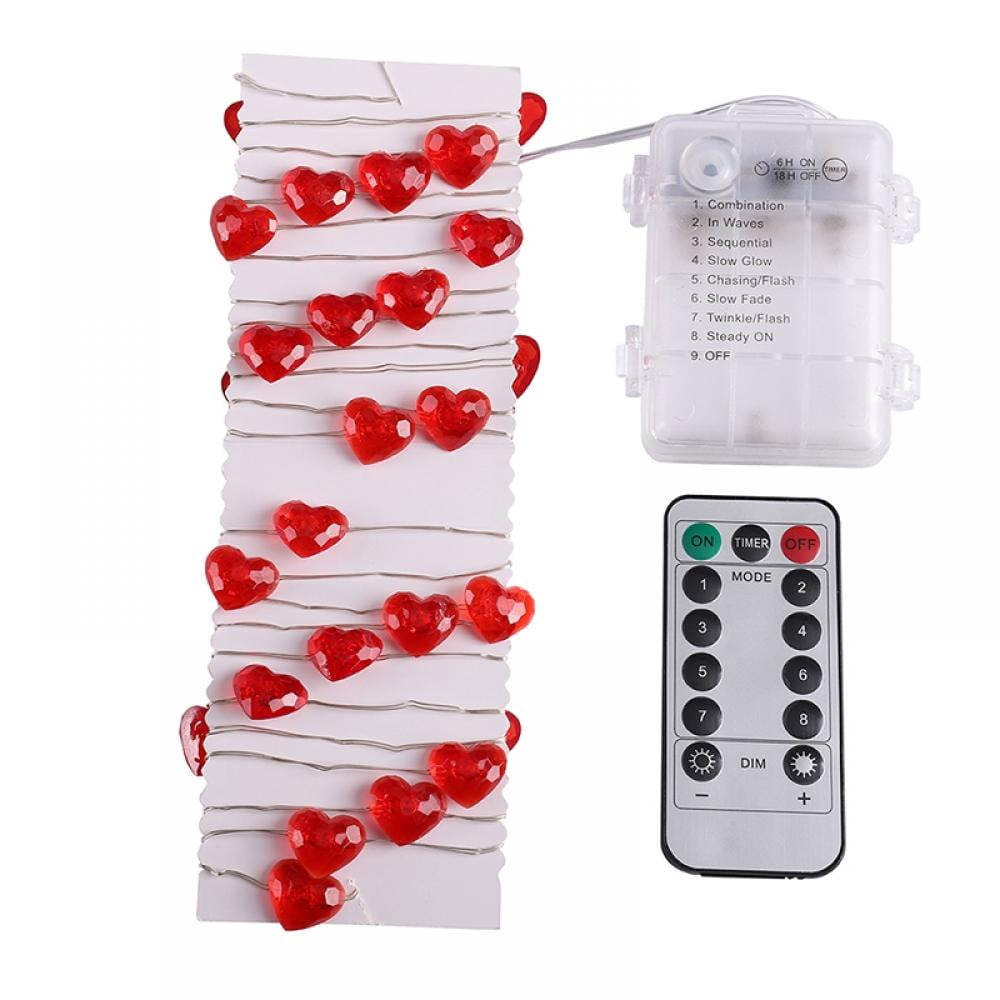 Heart-shaped String Lights Valentine's Day Decor Remote Control with ...