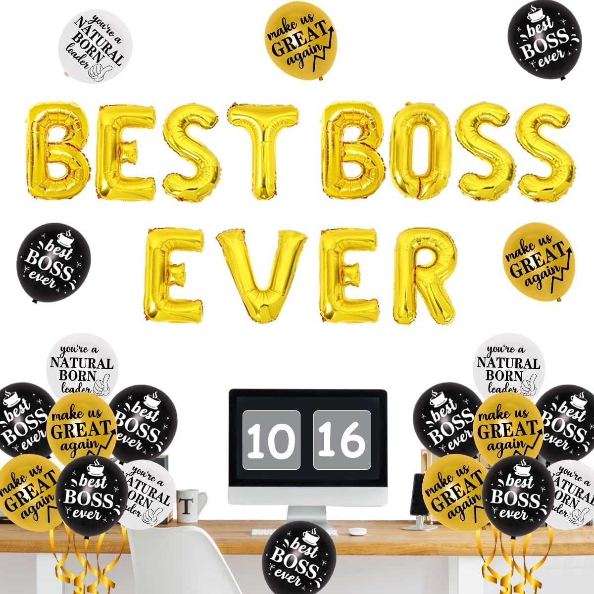 Boss’s Day Party Decorations Black Gold, Best Boss Ever Foil Balloons ...