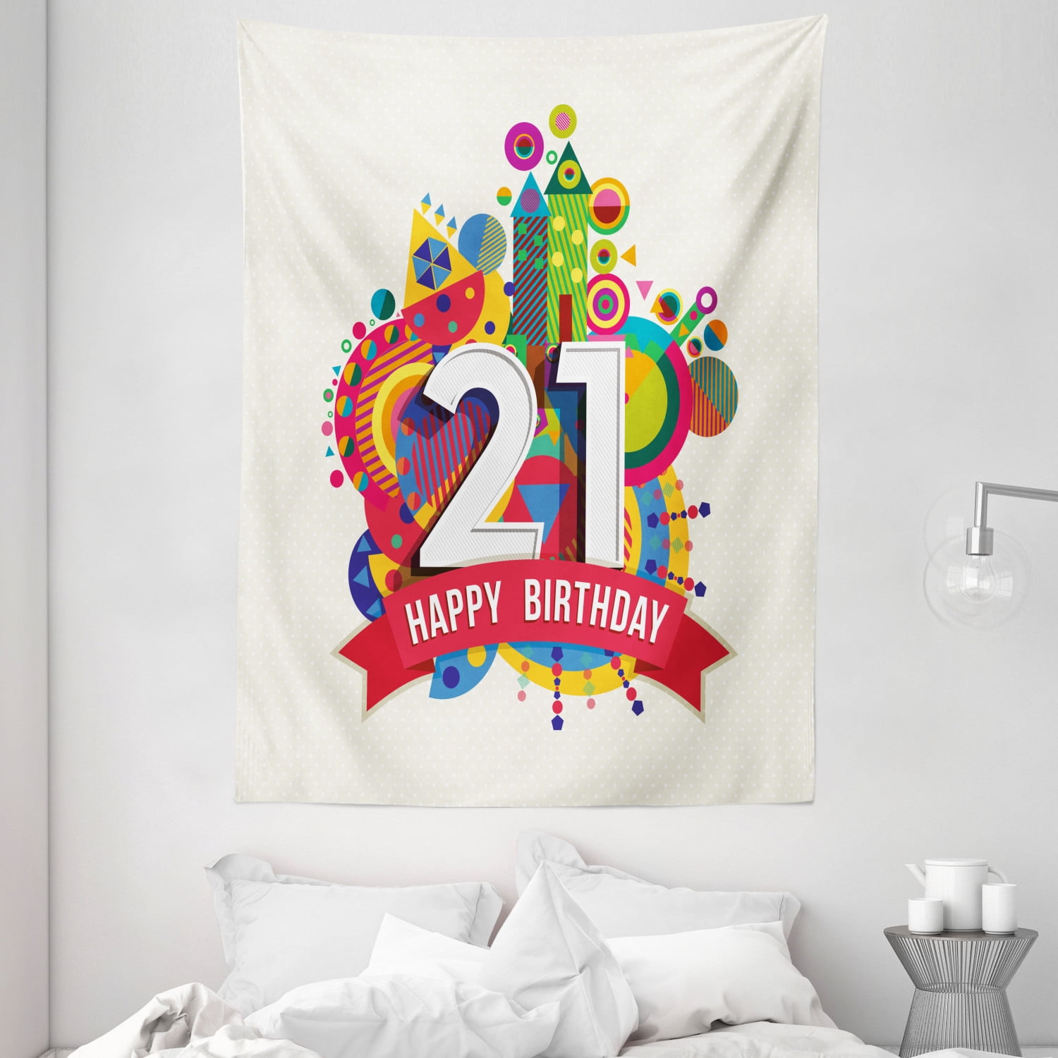 21st Birthday Decorations Tapestry, Colorful Design Happy Birthday ...