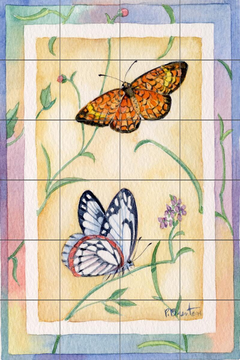 Tile Mural Kitchen Backsplash - Checkerspot Pine Butterfly - by Paul ...