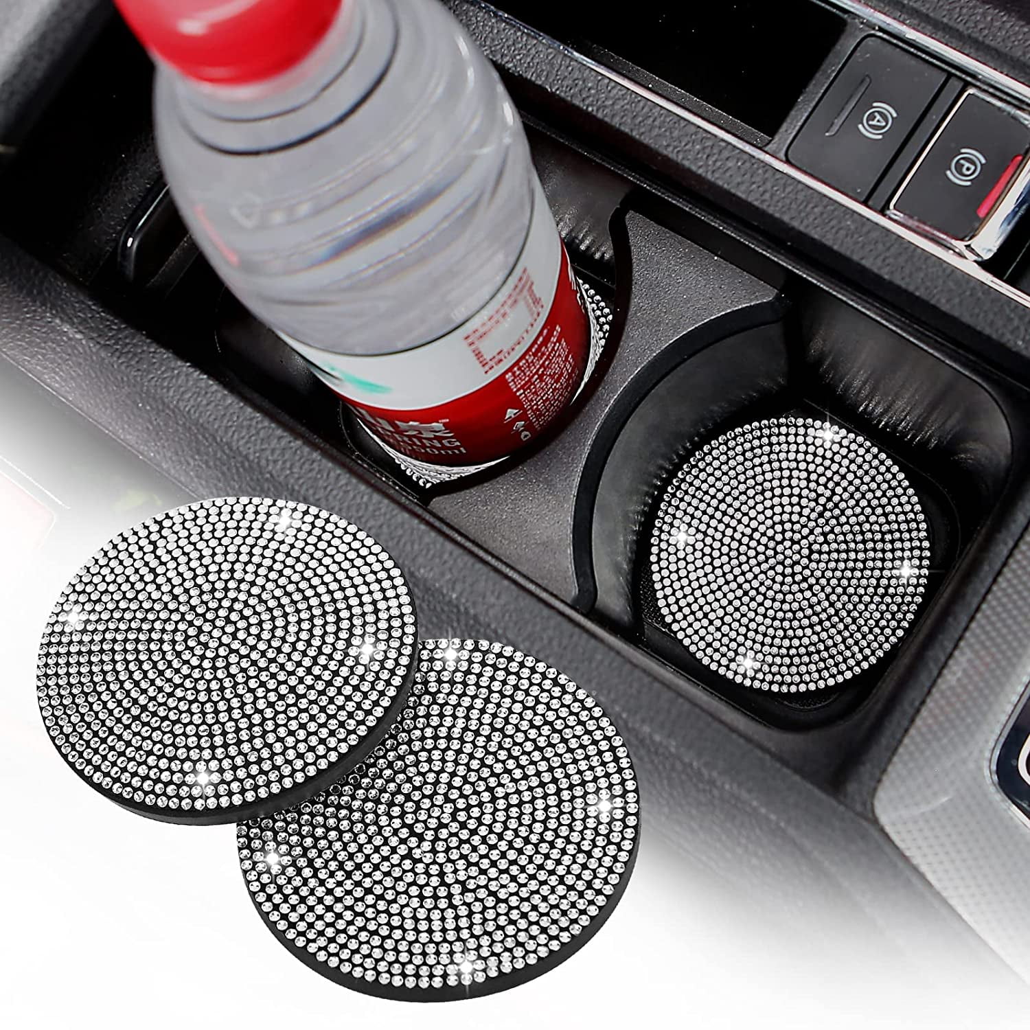 2 Pack Car Cup Holder Coaster, 2.75 Inch Bling Crystal Rhinestone Soft ...