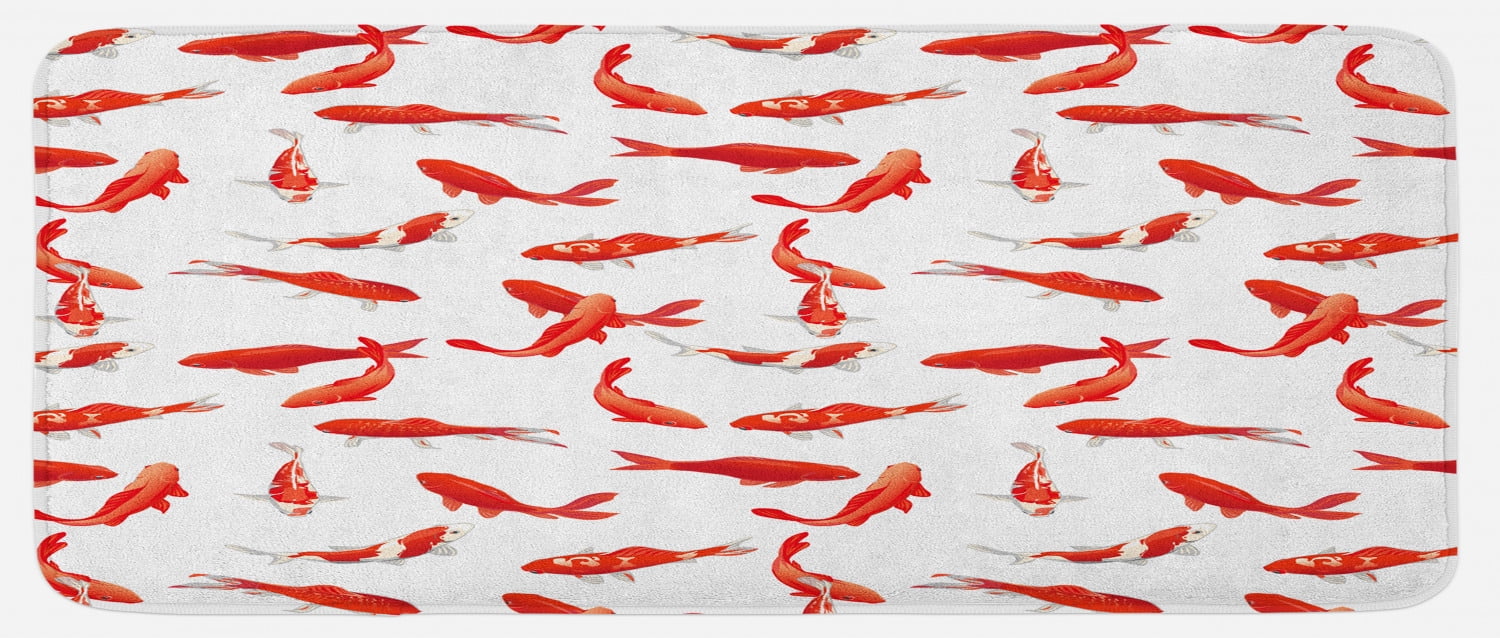 Koi Fish Kitchen Mat, Eastern Japanese Exotic Koi Fish Common Carp Calm ...