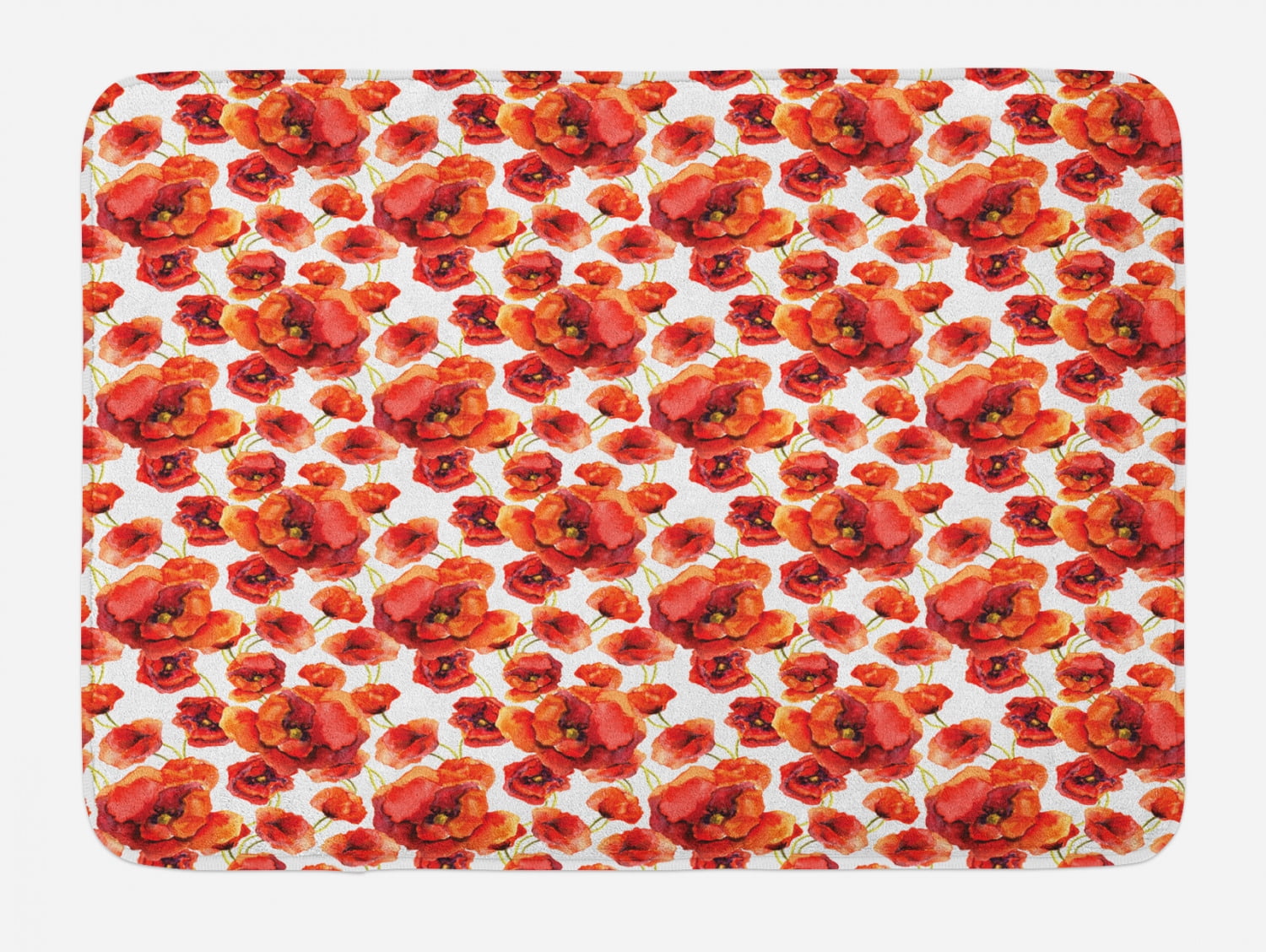 Floral Bath Mat, Red Poppy Flowers Watercolor Paintbrush Style Effect ...