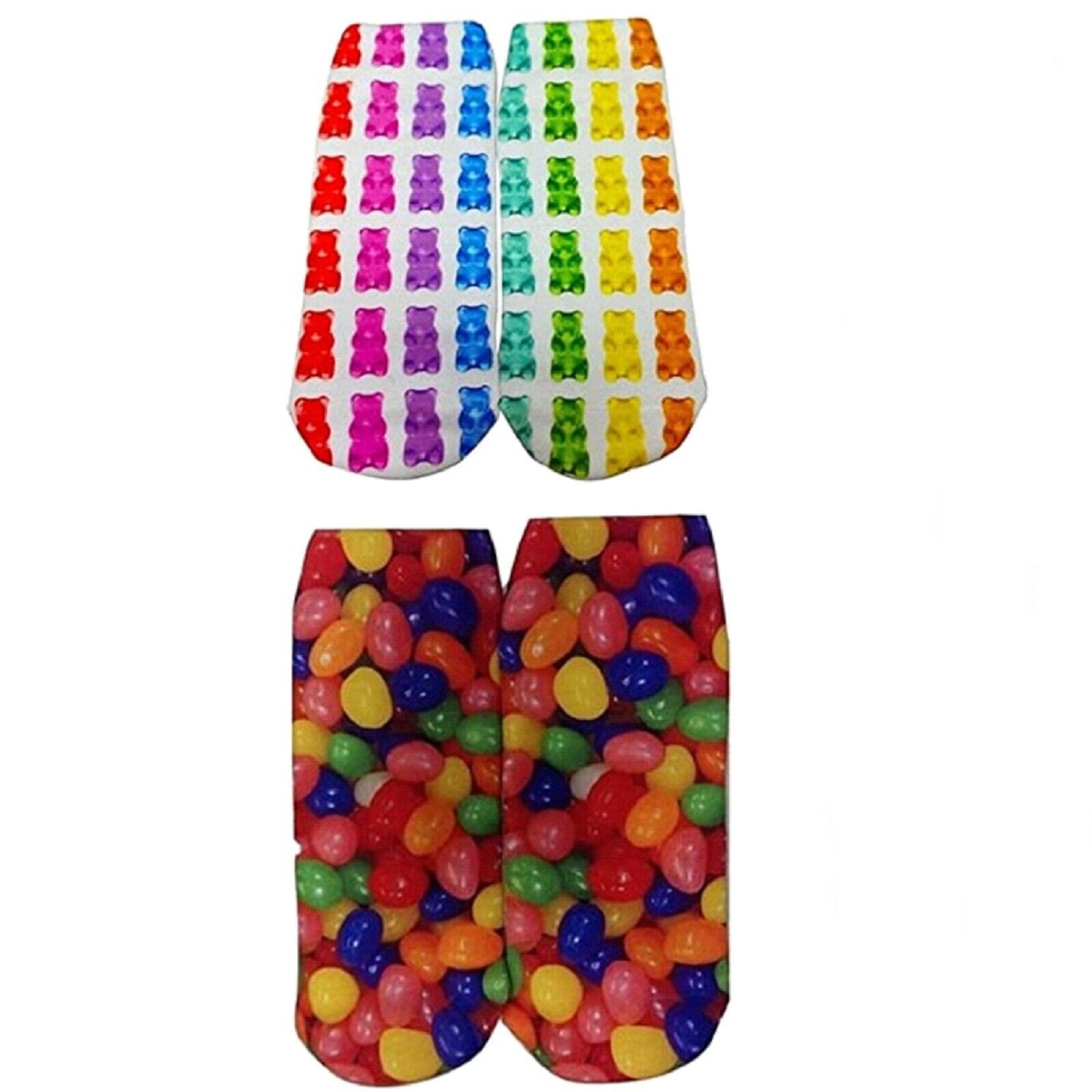 Candy Themed Junior Women's No Show Socks-2 Pairs (Gummy Bears/Jelly ...
