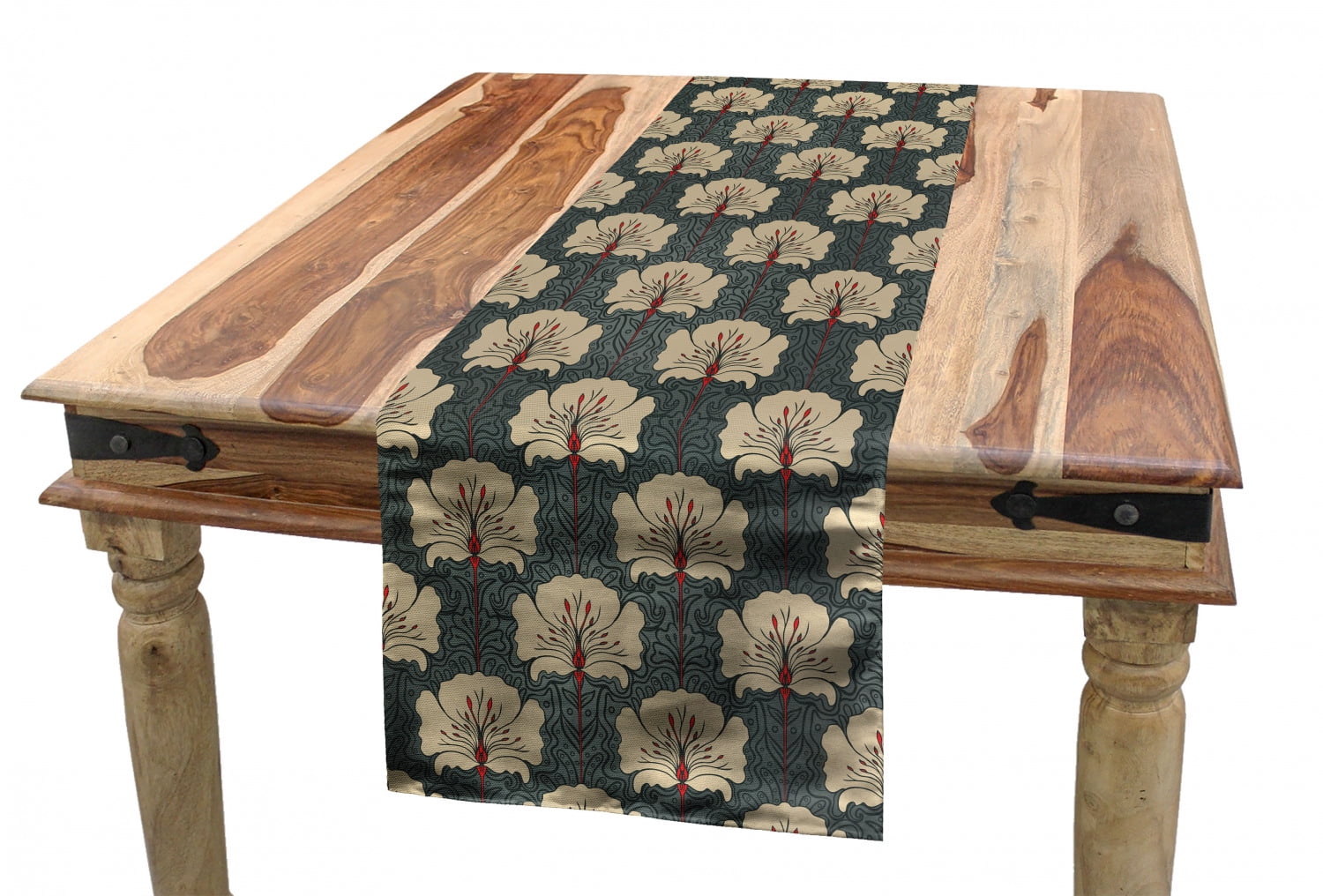 Floral Table Runner, Art Nouveau Style Romantic Poppy Flowers and ...