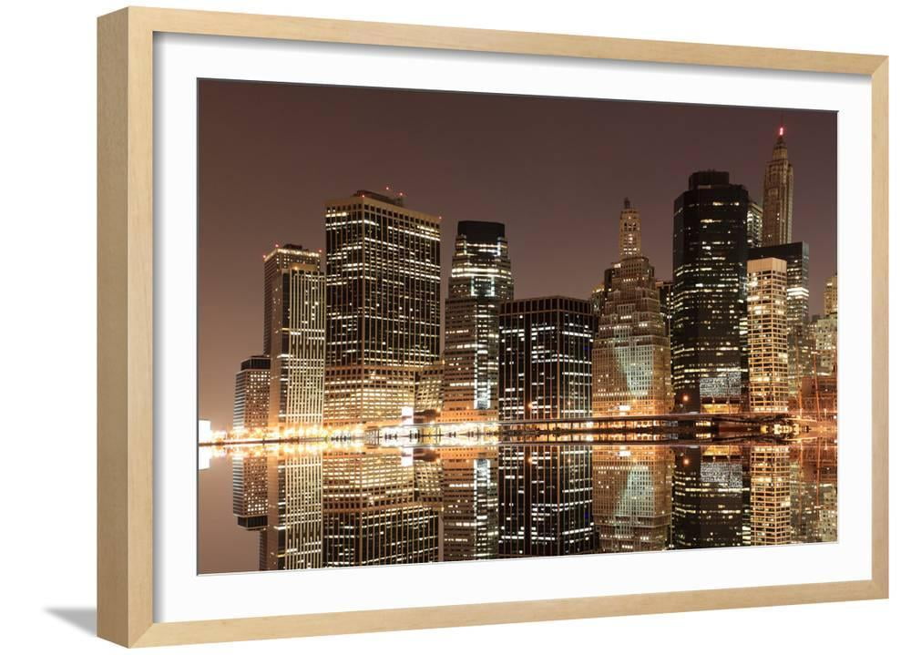 Lower Manhattan Skyline at Night from Brooklyn, New York City, Framed ...