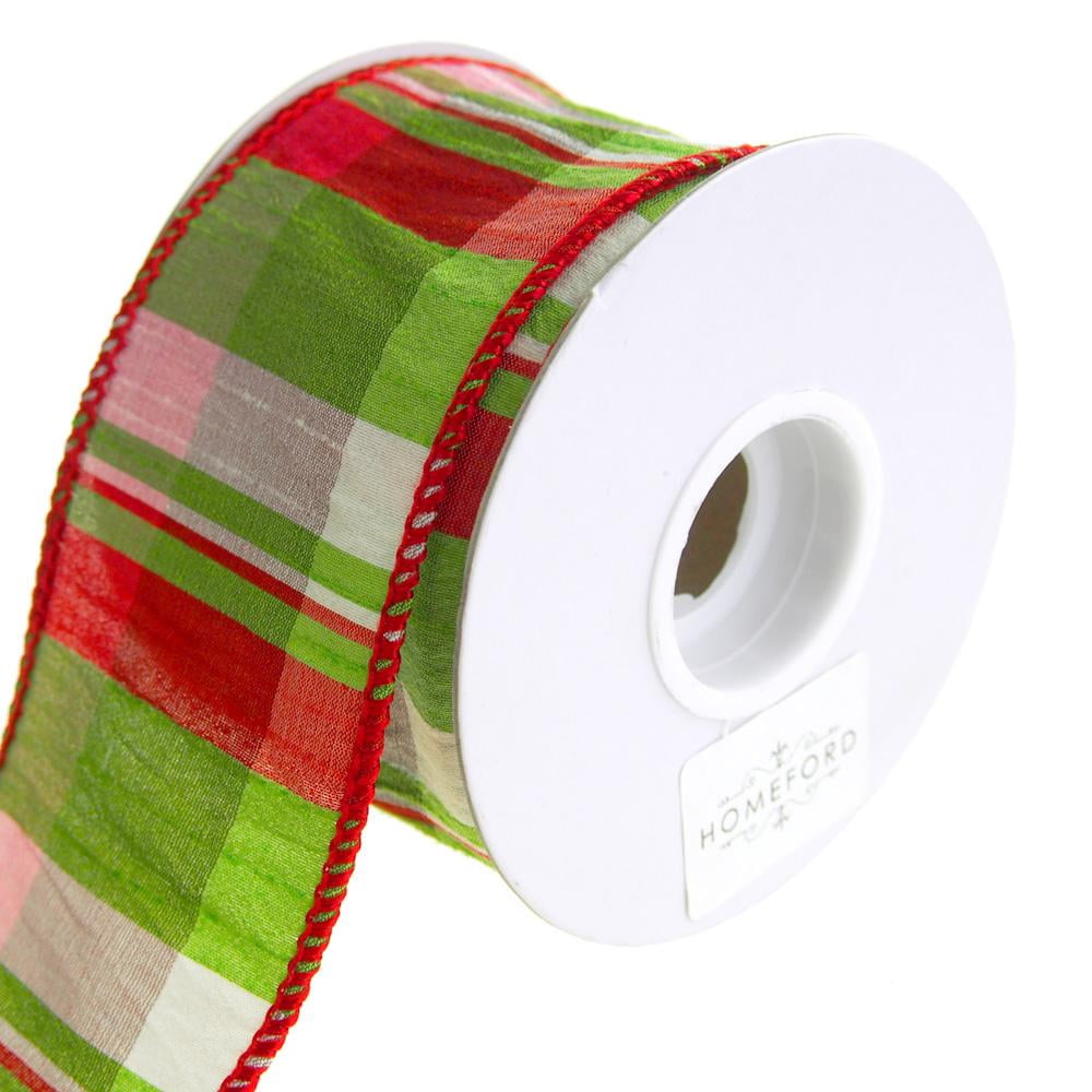 Lime Plaid Wired Dupioni Christmas Holiday Ribbon, 2-1/2-Inch, 10 Yards ...