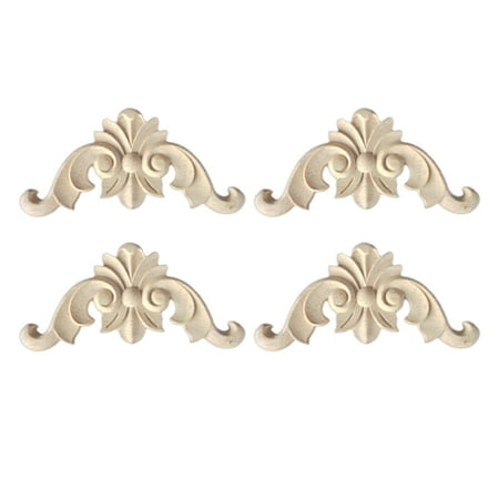 4pcs Wood Carved Corner Onlay Cabinet Door Carving Sticky Flower Bed ...
