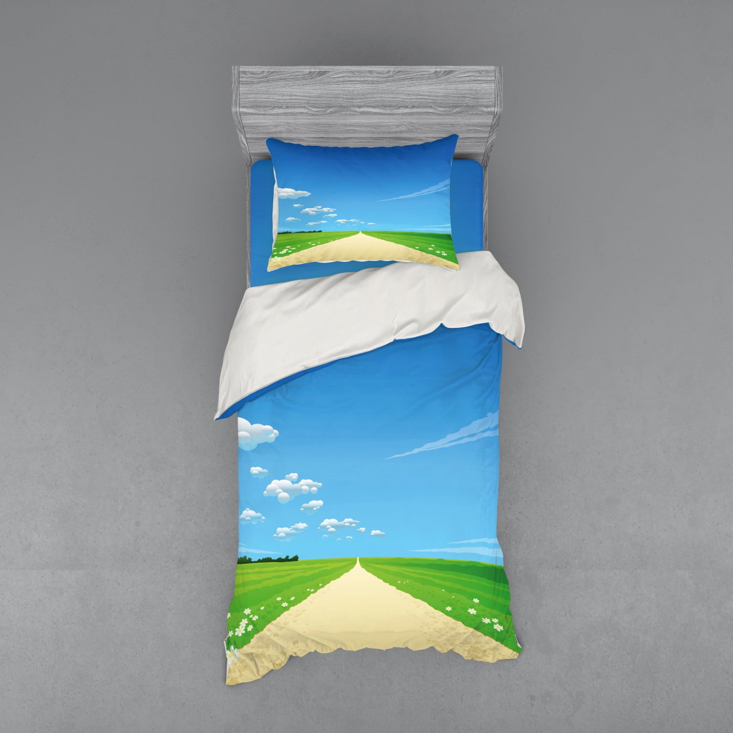 Ambesonne Nature Bedding Set 3 Pcs, Sunny Sky Clouds Daisy, Twin, Sky ...