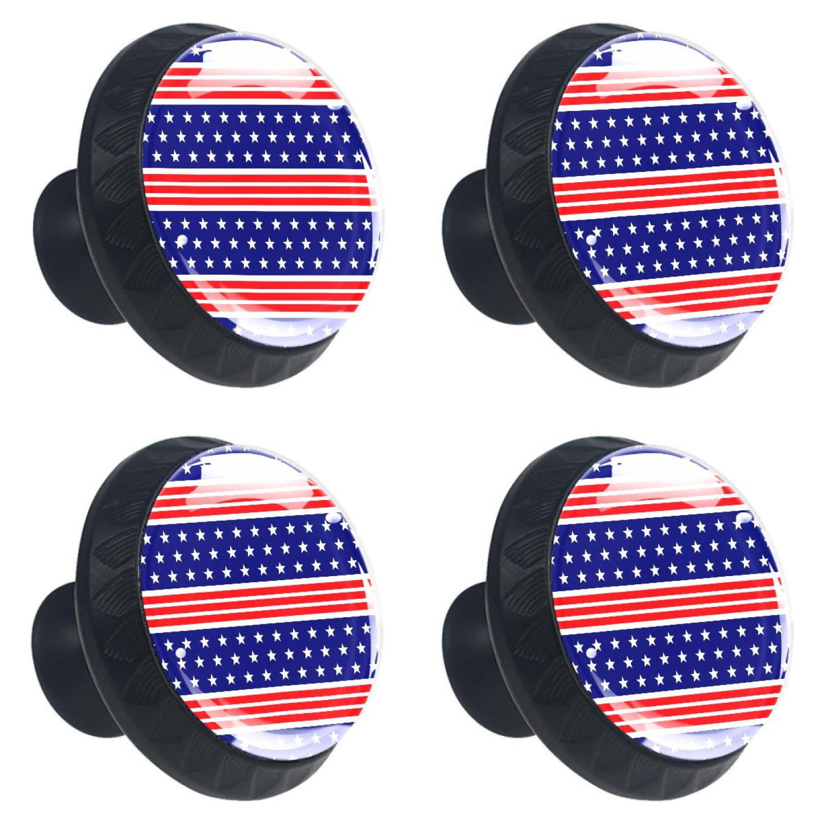 4 Pcs USA Flag Blue Red Star Stripe Knobs for Kitchen Cabinet Cupboard Dresser Bookcase Drawer ...