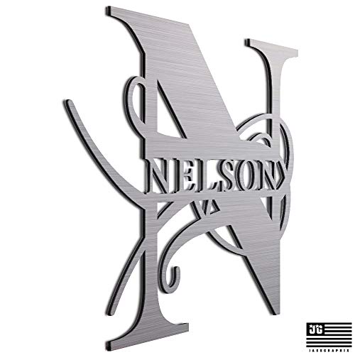 JASS GRAPHIX Nelson 12" Brushed Aluminum Monogrammed Sign Door Wall ...
