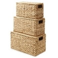 Casafield Set of 3 Handwoven Water Hyacinth Storage Baskets, Lidded ...