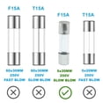 20 Pcs 5x20mm 15A 250V F15AL250V Fast-Blow Glass Fuses, 0.2 x 0.78 Inch ...