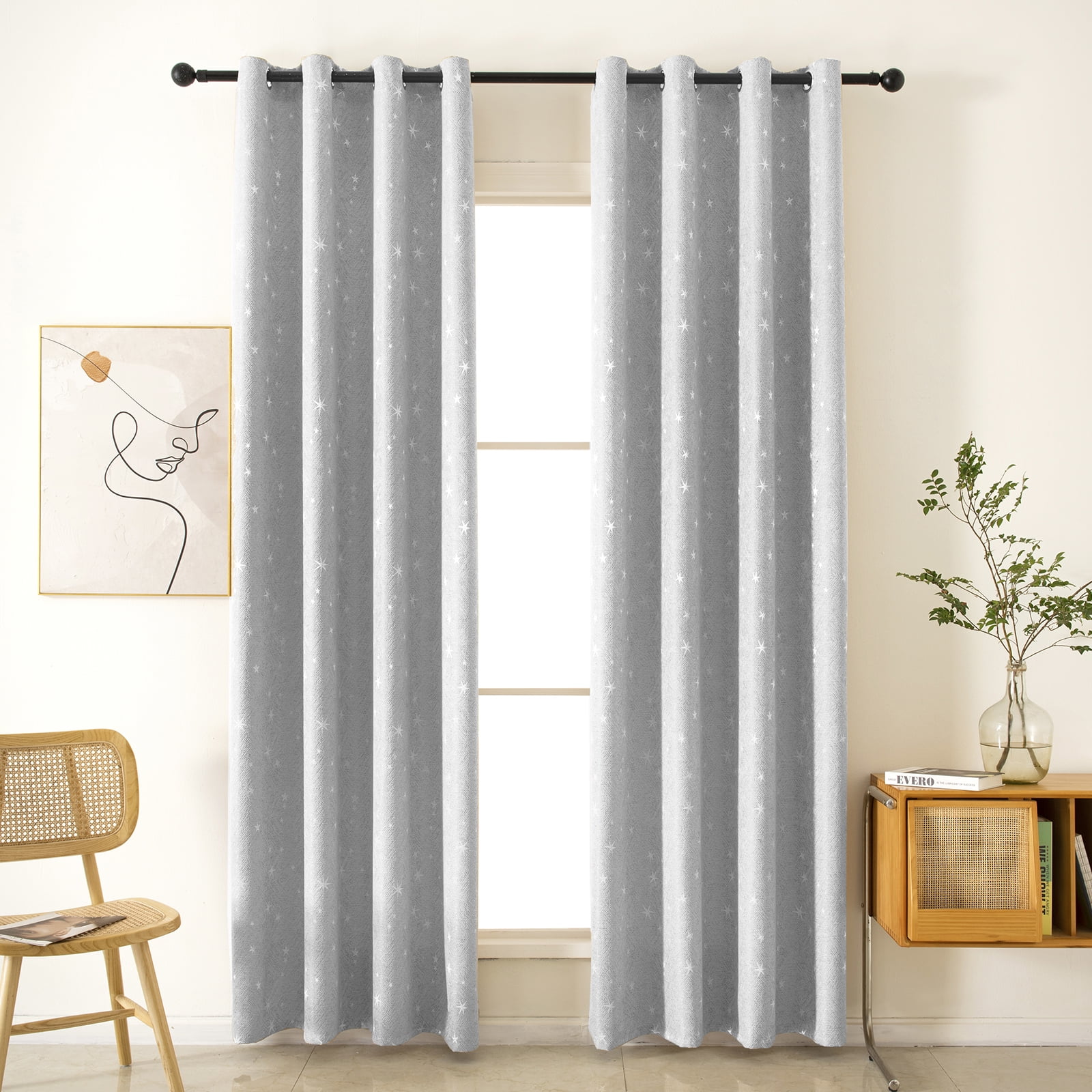 Lapalife Star Curtain for Kids Room, 52"x 63"inch Grommet Embroidery ...