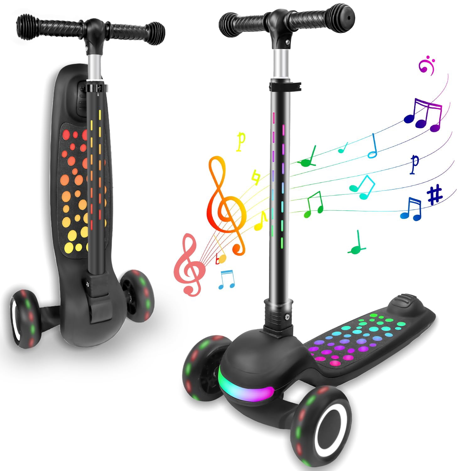 Kick Scooter Ansee Light Up de 3 ruedas para niños con música negra ...