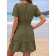 Army Green Women Casual Short Sleeve V-Neck Smocked A-Line Tiered Mini ...