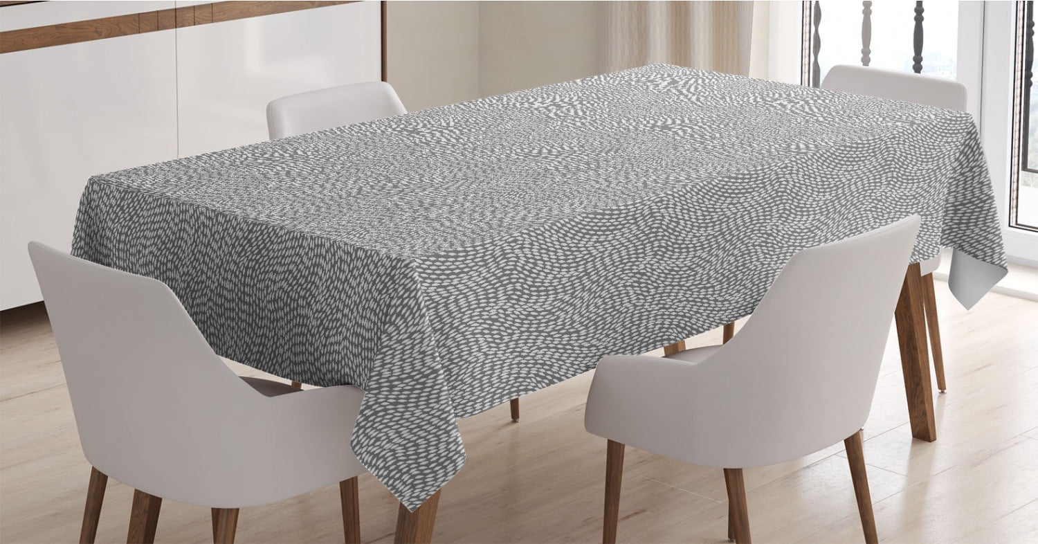 Grey and White Tablecloth, Hand Drawn Style Pattern with Abstract Waves ...