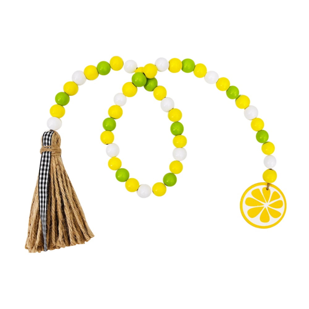 Lemon Wood Bead Garland with Tassels Farmhouse Rustic Lemonade Bead ...
