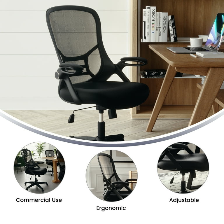 Flash Furniture Black High Back Mesh Ergonomic Swivel Office Chair with Flip Up Arms