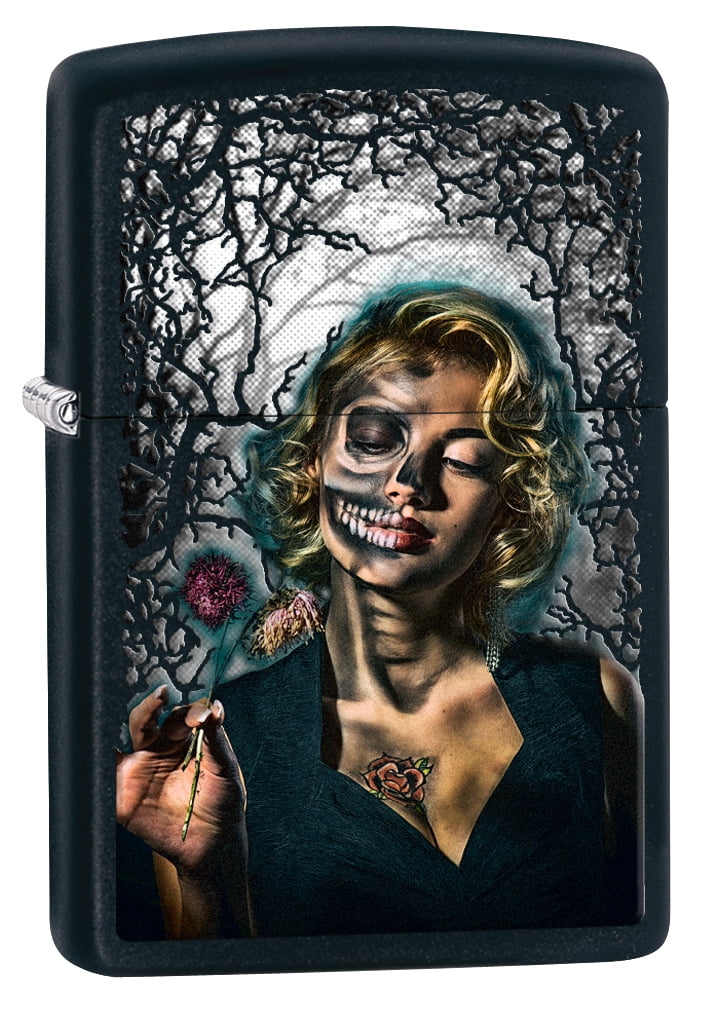 Zippo Lighter: Half Skeleton Pin-Up Girl - Black Matte 78636 - Walmart.com