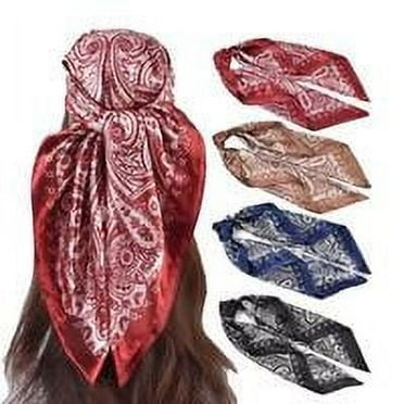 35” Satin Large Square Head Scarves - 4pcs Silk Like Neck Scarf Hair ...