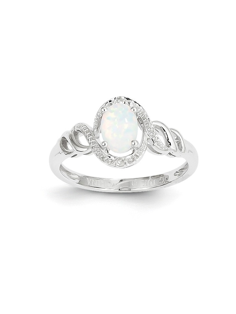 IceCarats - 10kt White Gold Opal Diamond Band Ring Size 7.00 Stone ...