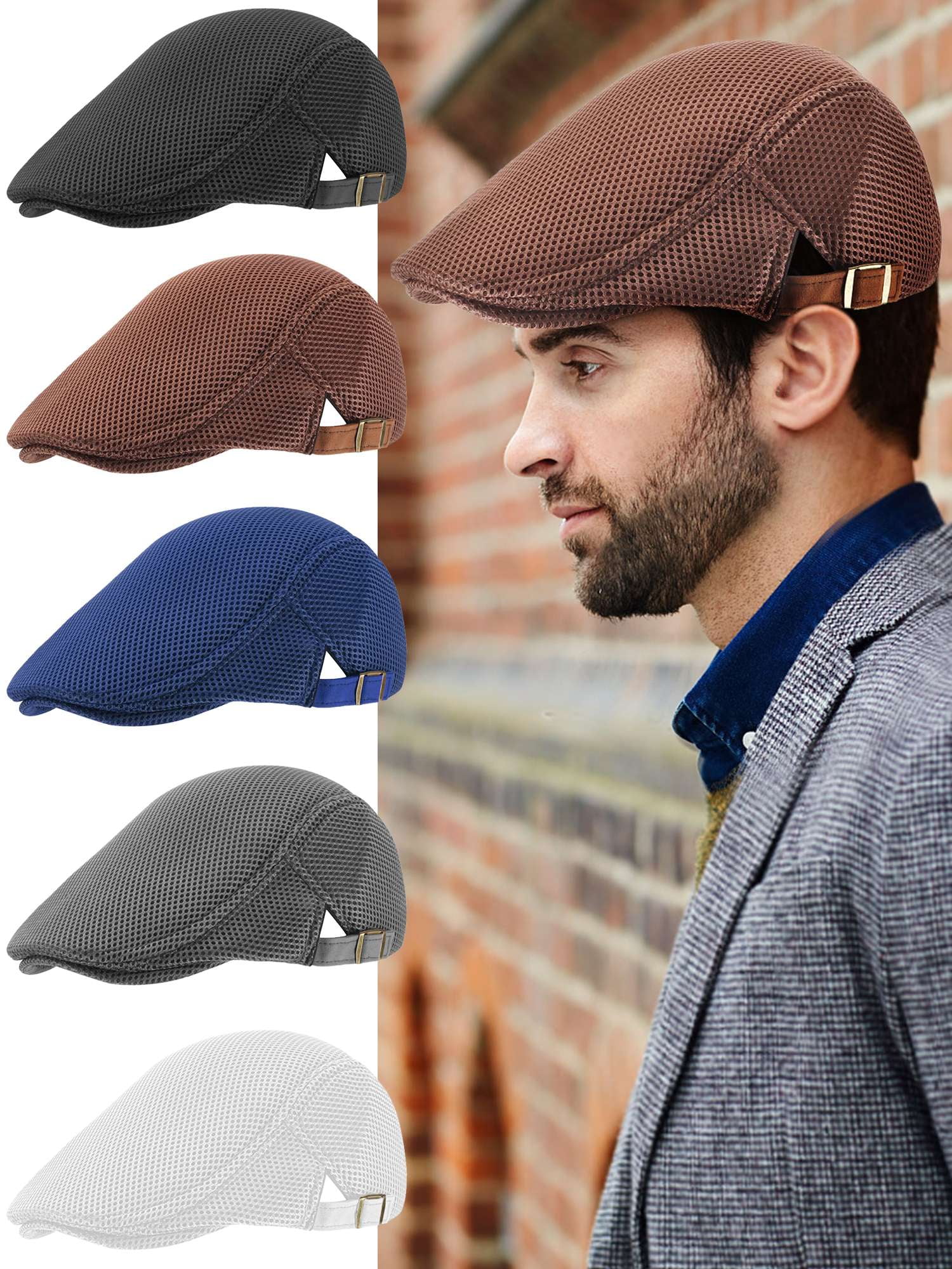 Gustave 3 Pack Men Mesh Newsboy Hats Summer Breathable Flat Caps ...