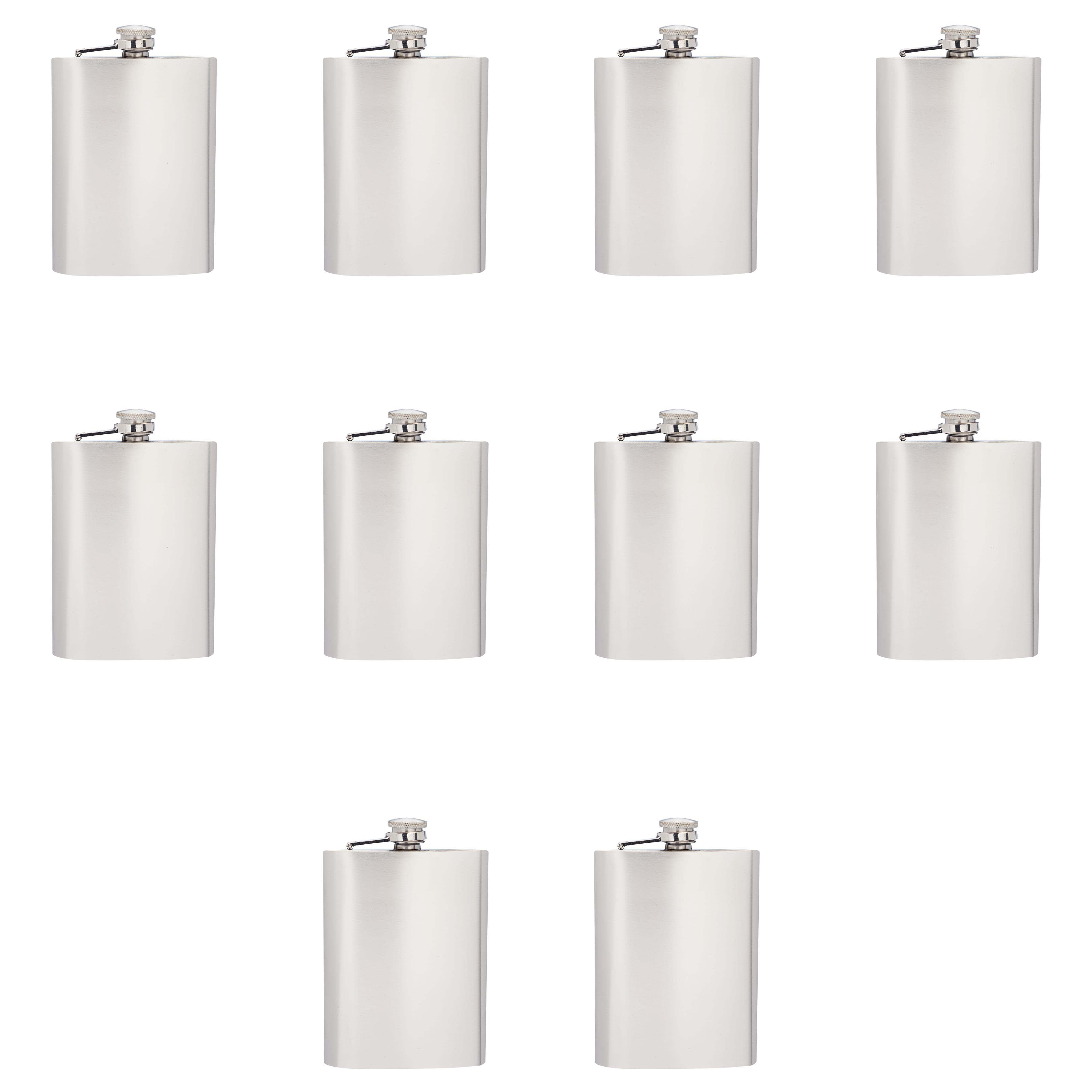 Verano Stainless Steel Hip Flasks 8 oz. Set of 10, Bulk Pack - Great ...