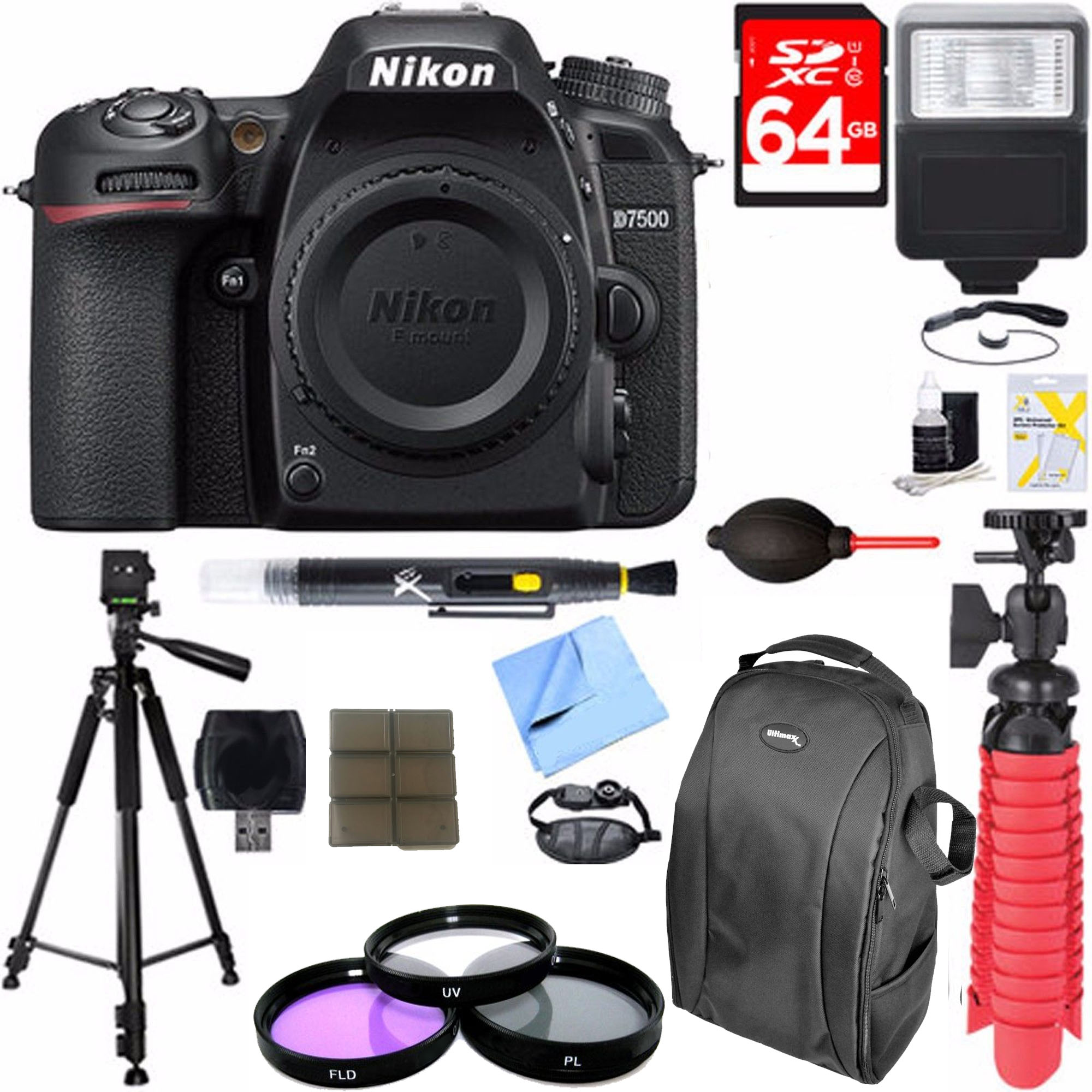 Nikon D7500 20.9MP Digital SLR Camera Body + 64GB Deluxe Accessory ...