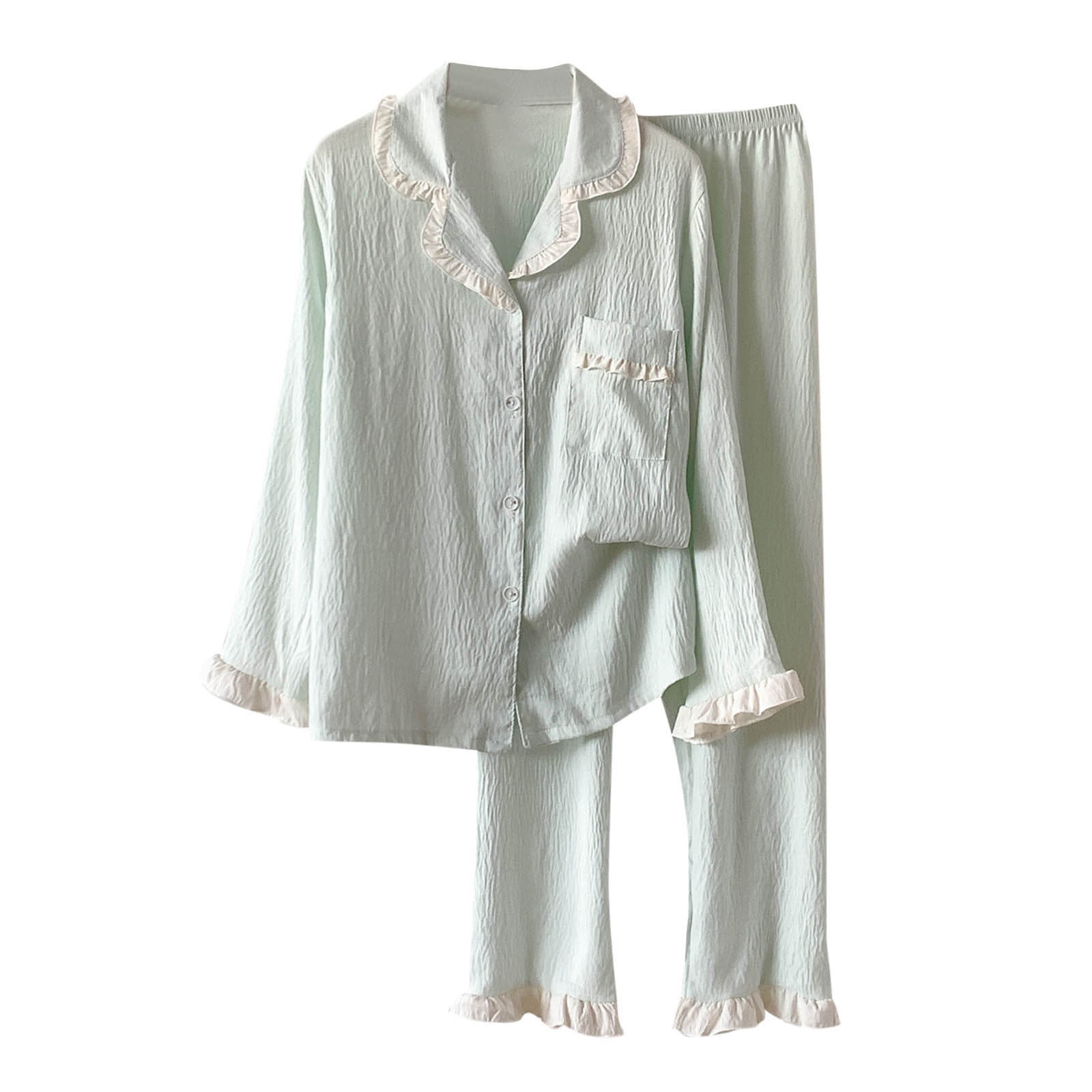 Click here for Biudgviw Womens Cotton Pajama Sets Ruffle Trim Lon... prices