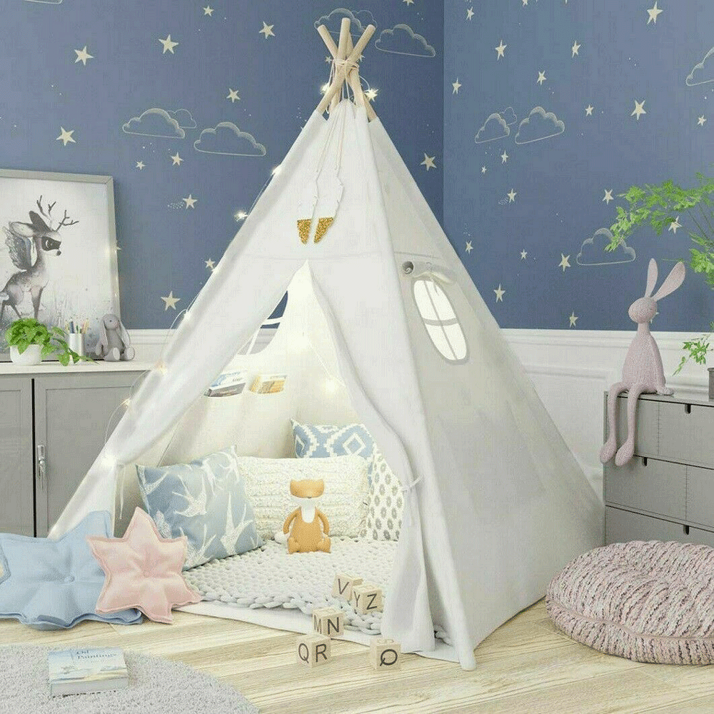 Large Canvas Cotton Teepee Tent For kids Playhouse Cotton Portable Toys ...