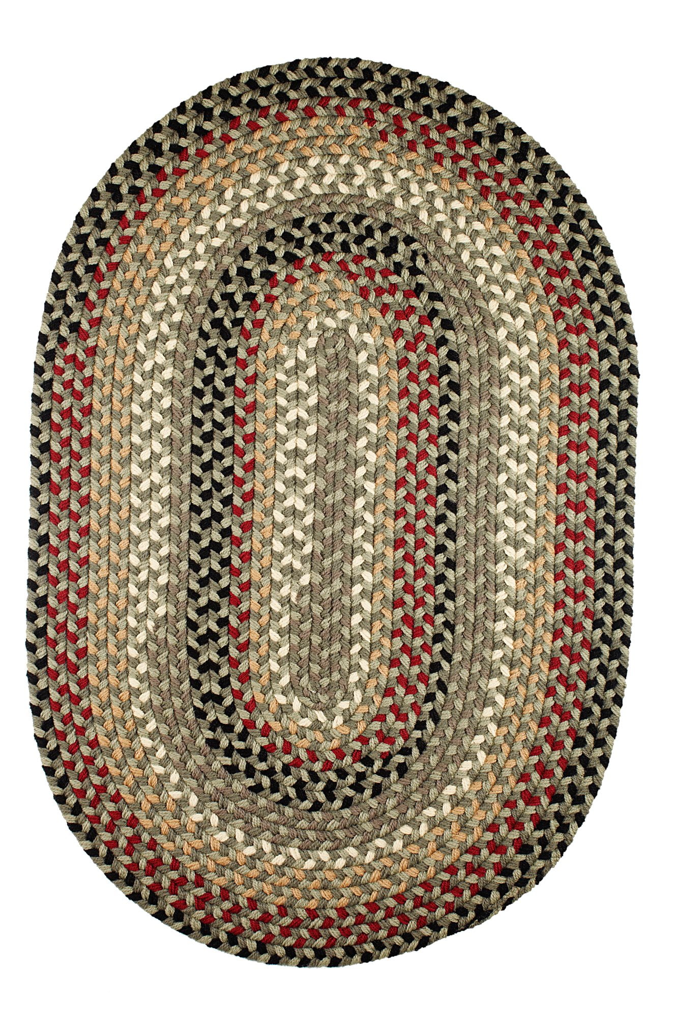 Colonial Green Area Rug, Braided Textured Design, 8Ft. X 11Ft. Oval ...