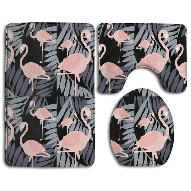 EREHome Floral Flamingo 3 Piece Bathroom Rugs Set Bath Rug Contour Mat ...