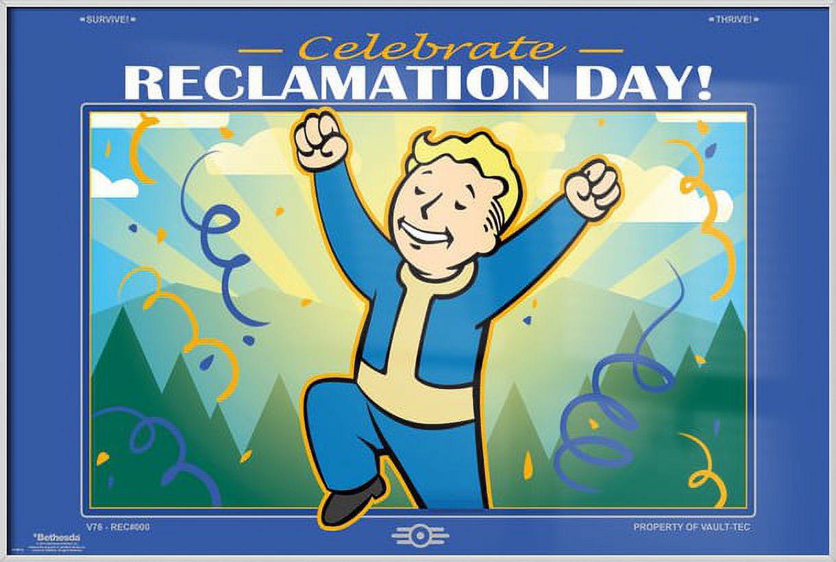 Fallout 76 - Framed Gaming Poster / Print (Celebrate Reclamation Day! - Vault-Boy) (Size: 36" x ...