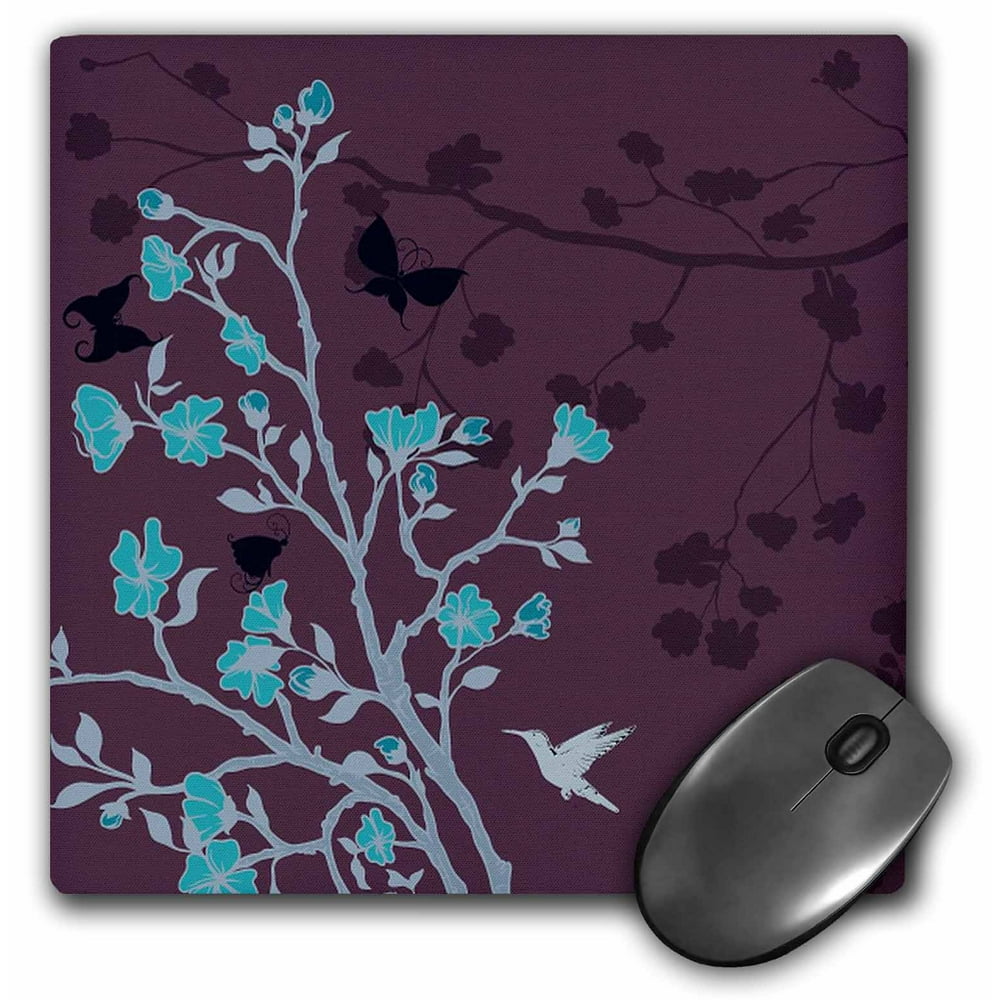 3dRose Bright Blue Cherry Blossoms with Hummingbirds Against A Purple ...