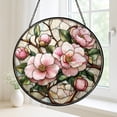 Botanical Pink Peony Stained Glass Window Suncatcher, Round Floral ...