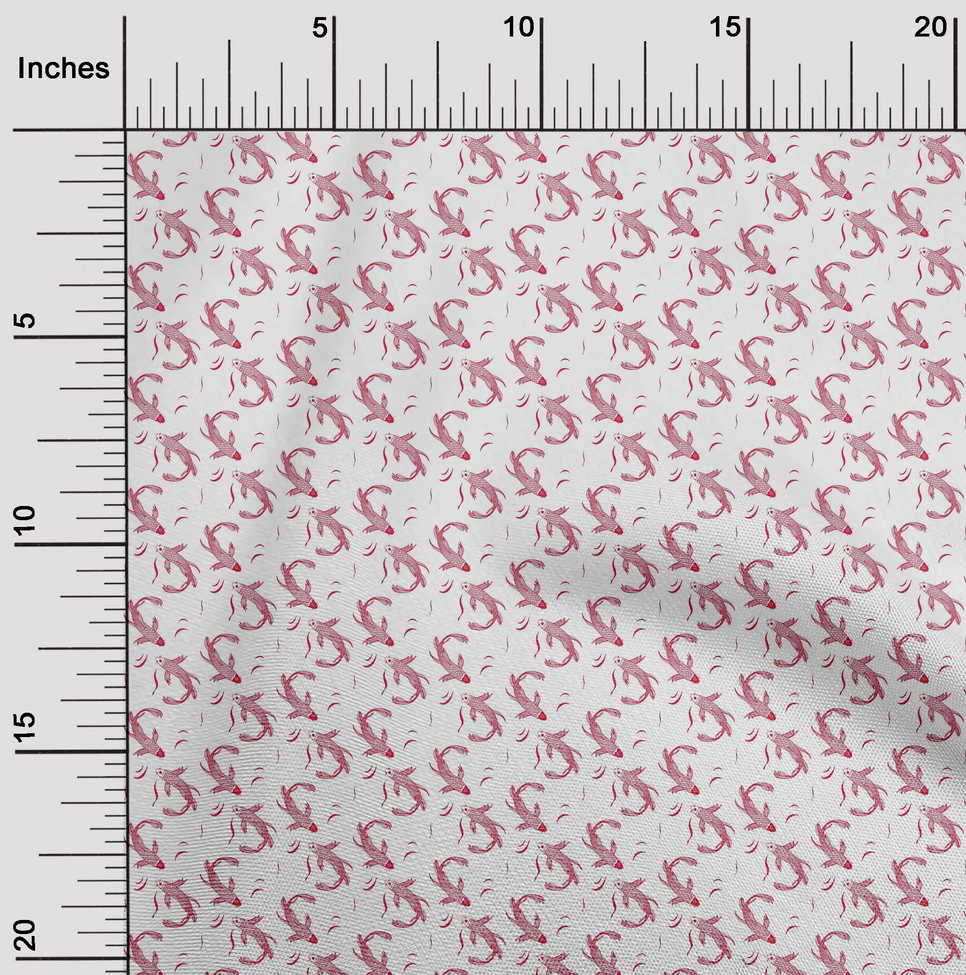 oneOone Cotton Cambric Bright Red Fabric Koi Fish Ocean Fabric For ...
