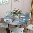 Abstract Oil Painting Round Fitted Tablecloth Square Blue Smear Elastic ...