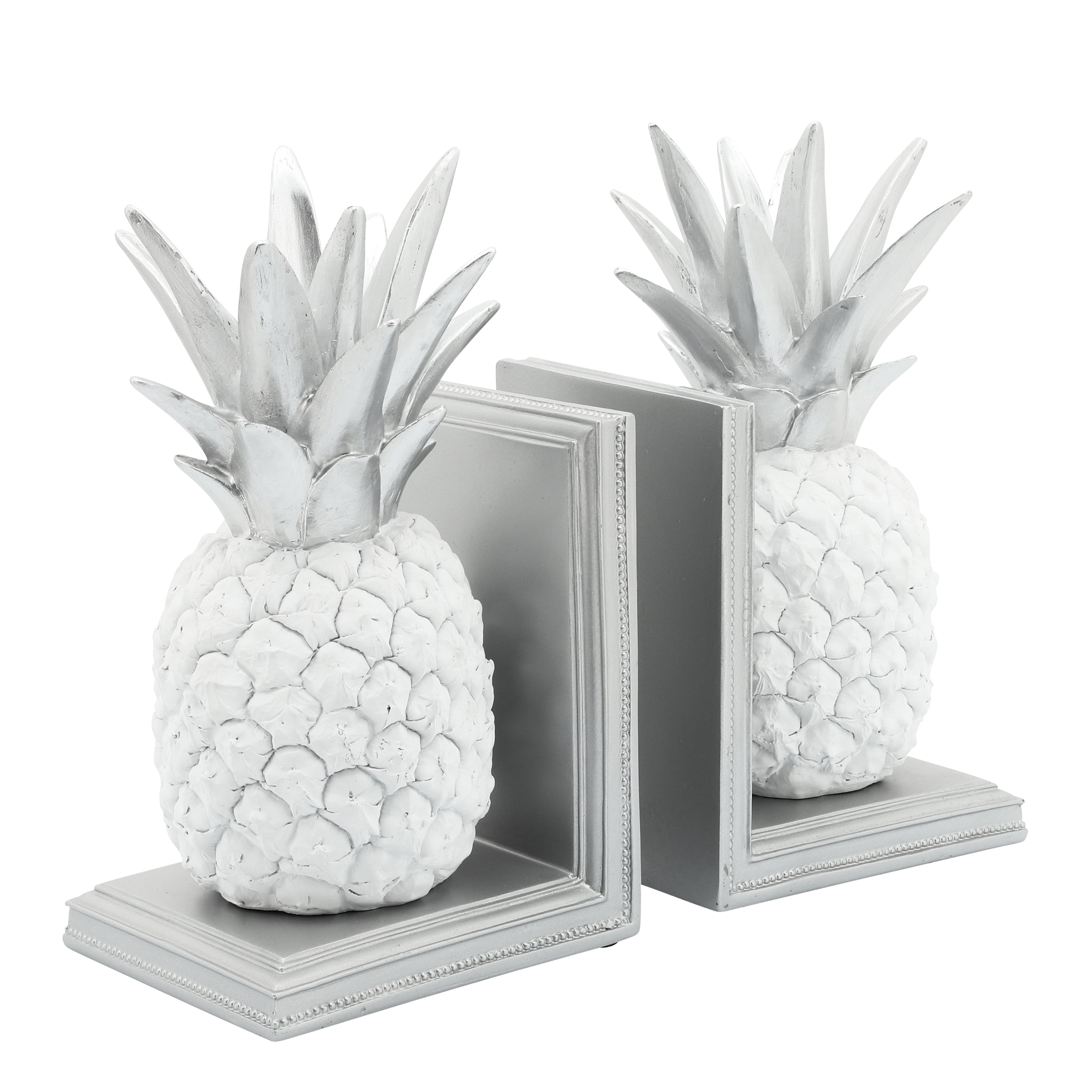 Sagebrook Home Set of 2 Polyresin 10"h Pineapple Bookends White/silver ...