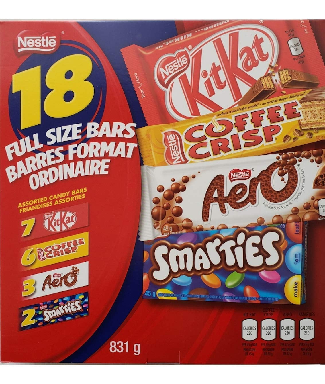 Nestle Full Size Bars - 18 Bars - 7 Kit Kat, 6 Coffee Crisp, 3 Aero, 2 ...